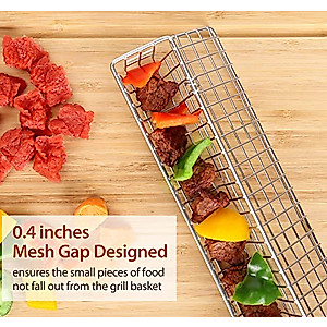 4 Packs 22” Extra Long Stainless Steel Kabob Grilling Baskets with Foldable Handle - Easy Lock 0.4” Mesh Grid Not Falling Out Design Grill Basket Set, Kabob Baskets for Grilling Vegetables, Seafood, Meat