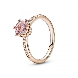 Pandora Pink Sparkling Crown Solitaire Ring - Rose Gold Ring for Women - Sparkling Jewelry for Women - 14k Rose Gold-Plated Rose with Cubic Zirconia - Size 7
