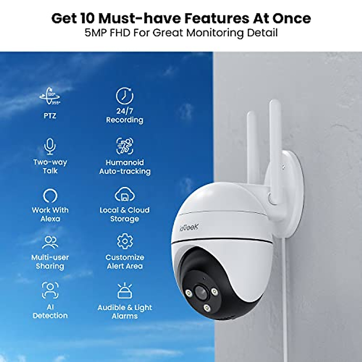 ieGeek Security Camera Outdoor with Spotlight 1080P HD Full Color Night Vision Video Surveillance Camera, Wireless WiFi Smart Home Cameras 360°PTZ with Motion Detection, Alerts, 2 Way Audio, IP65…
