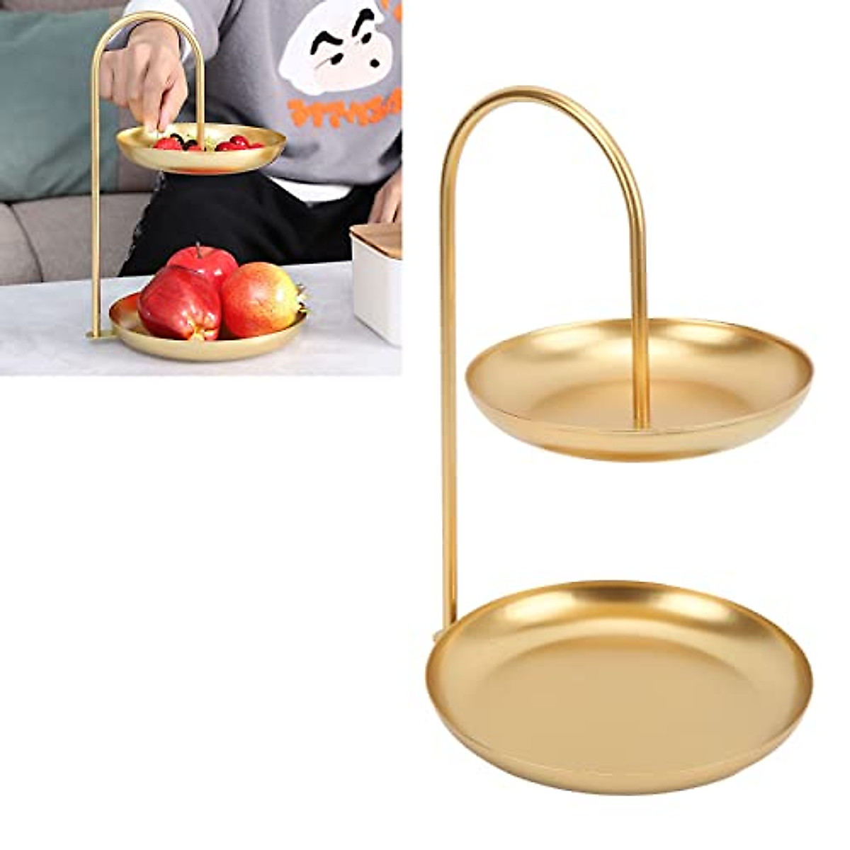 2 Tiered Large Capacity Fruit Tray, Strong Environmentally Friendly Nordic Style Gold Metal Tray, Simple Stylish Snack Tray place Fruits Cakes Candies