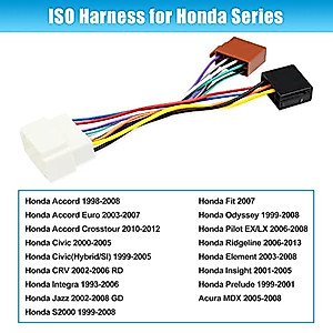 for Honda ISO Radio Stereo Harness Adapter, Aftermarket Radio Wiring Harness Compatible with Honda Accord Civic CRV Insight Suzuki