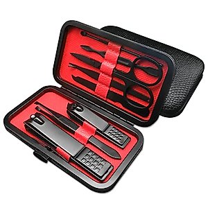 8 PCS Premium Manicure Set, AULLUA Nail Clippers, Professional Grooming Gift Kit, Pedicure Kit, Stainless Steel Facial, Cuticle, Nail Care Tools with Luxurious Portable Travel Case, for Women & Men