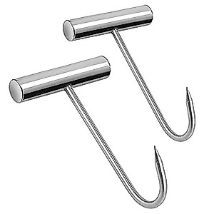 2PCS Meat Hooks for Butchering Stainless Steel T Hooks T-Handle Boning Hooks with Handle