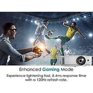 Optoma GT1080HDRx Short Throw Gaming Projector | Enhanced Gaming Mode for 1080p 120Hz Gameplay at 8.4ms | 1080p and HDR support with 4K UHD input | Bright 3,800 Lumens for Day and Night Gaming | White
