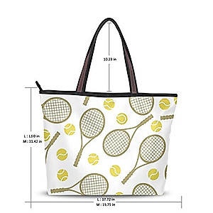 JSTEL Women Large Tote Top Handle Shoulder Bags Tennis Rackets And Balls Patern Ladies Handbag