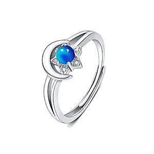 Moon Star Ring 925 Sterling Silver Mood Ring Color Change Rings Open Ring Adjustable Ring Gift for Women