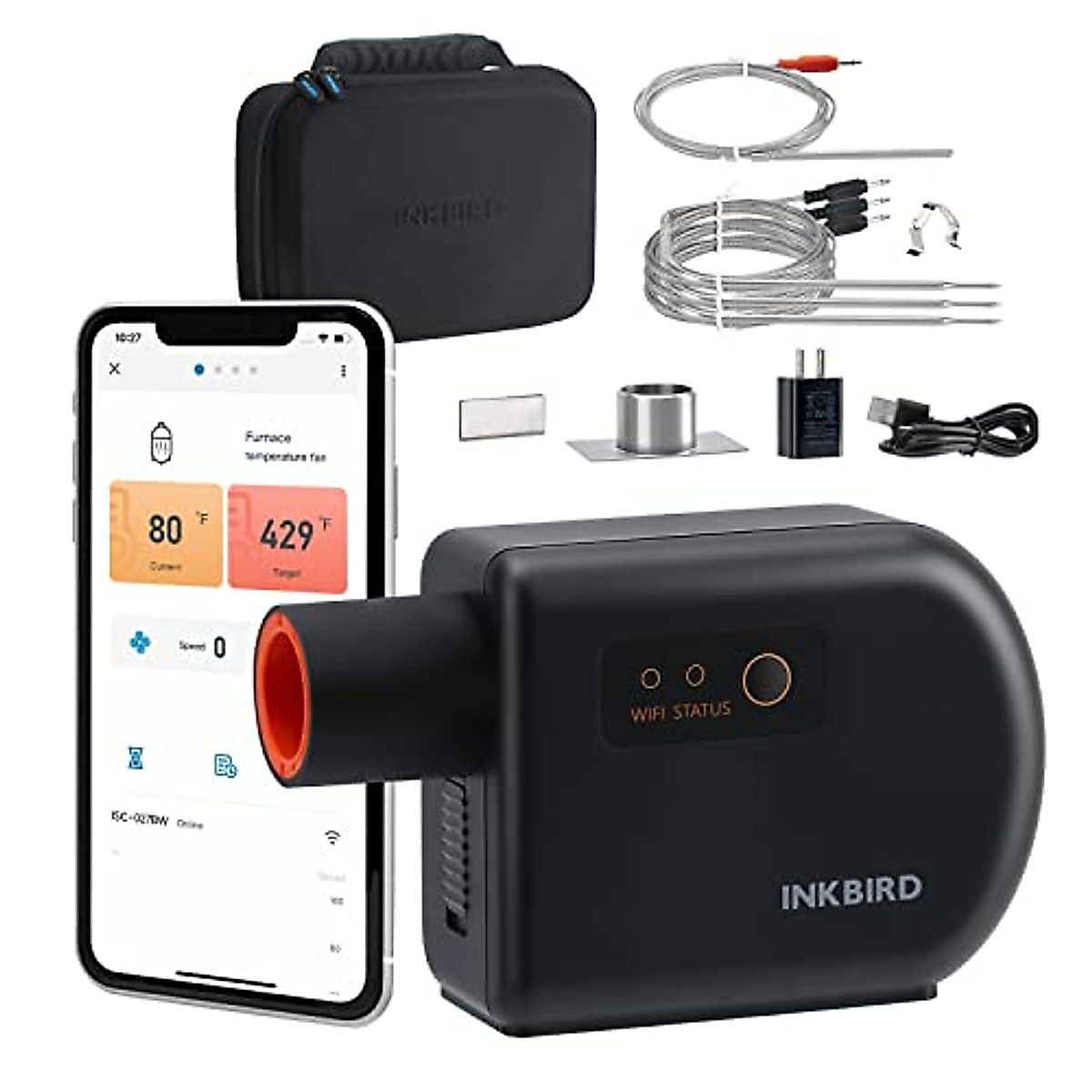 Wi-Fi & Bluetooth BBQ Smoker Temperature Controller with Automatic Smoker Fan, INKBIRD ISC-027BW Grill Thermometer with 4 Probes for Big Green Egg, Kamado Joe, Primo, Vision Grill, Akorn Kamado