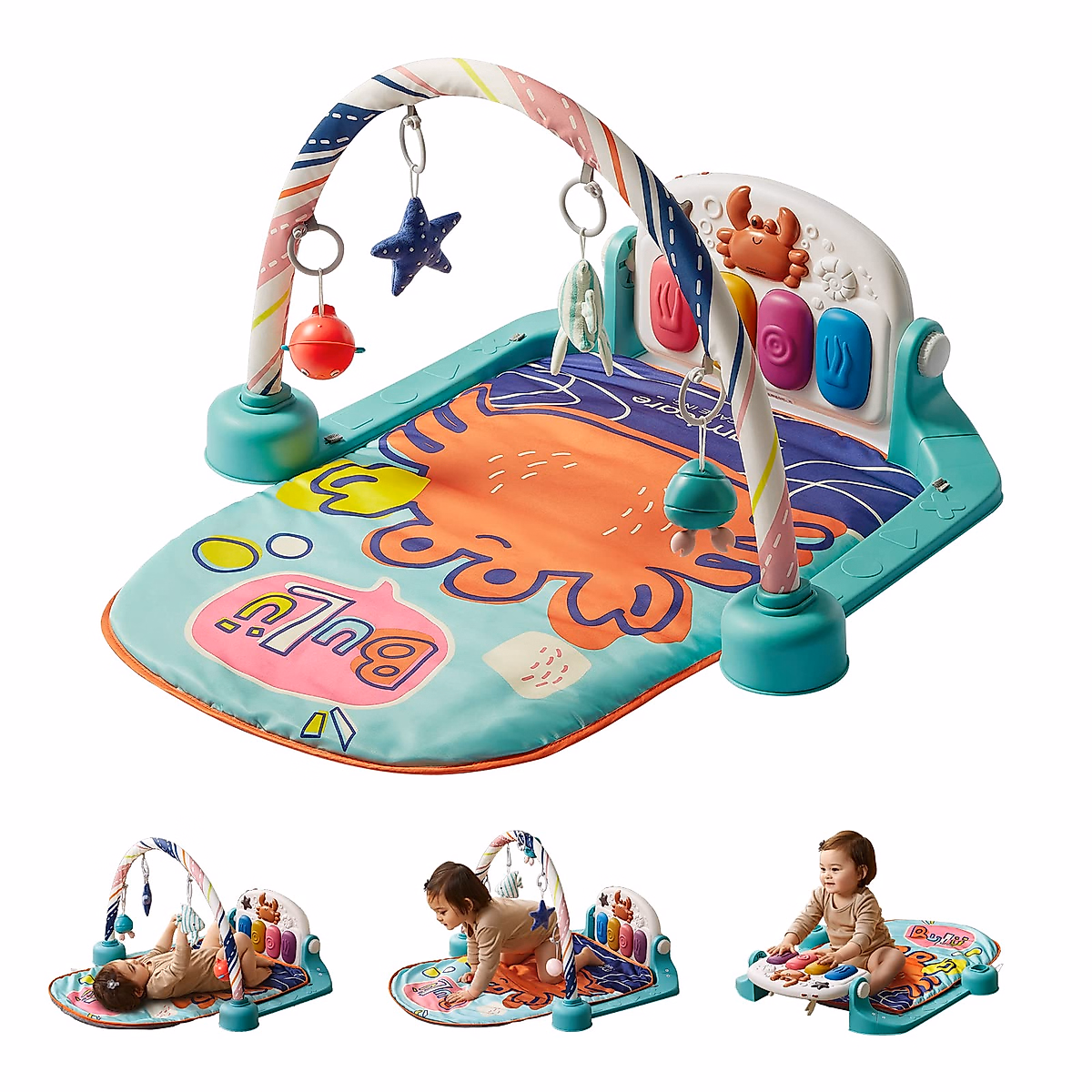 bc babycare Baby Tummy Time Mat with Music Activity Play Gym Mat Kick and Play Piano for Newborn Toddler Boys Girl 0 3 6 9 12 Months
