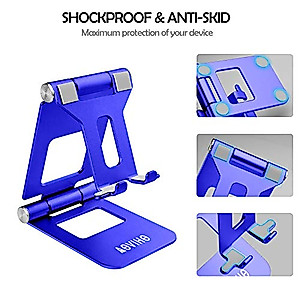 Aoviho Adjustable Cell Phone Stand Foldable Phone Holder - Aluminum Portable Phone Stand for iPhone 13 12 11 Pro X XR XS Max 8 7 6 Samsung Android Desk Decor (Blue)