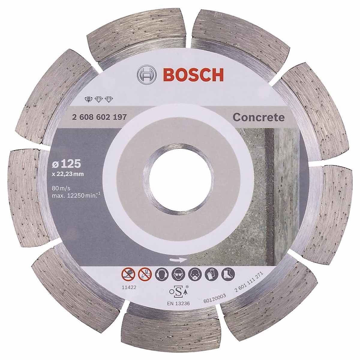 Bosch Professional 1x Diamond Cutting Disc Standard for Concrete (for Concrete, Cellular Concrete, Ø 125 x 22,23 x 1,6 x 10 mm, Accessories for Angle Grinders)