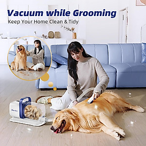buenkee Dog Grooming Kit with Pet Grooming Vacuum, Dog Clipper, Pet Grooming Shedding Brush, Cleaning Tool in 1, Low Noise Dog Vacuum for Dogs Cats