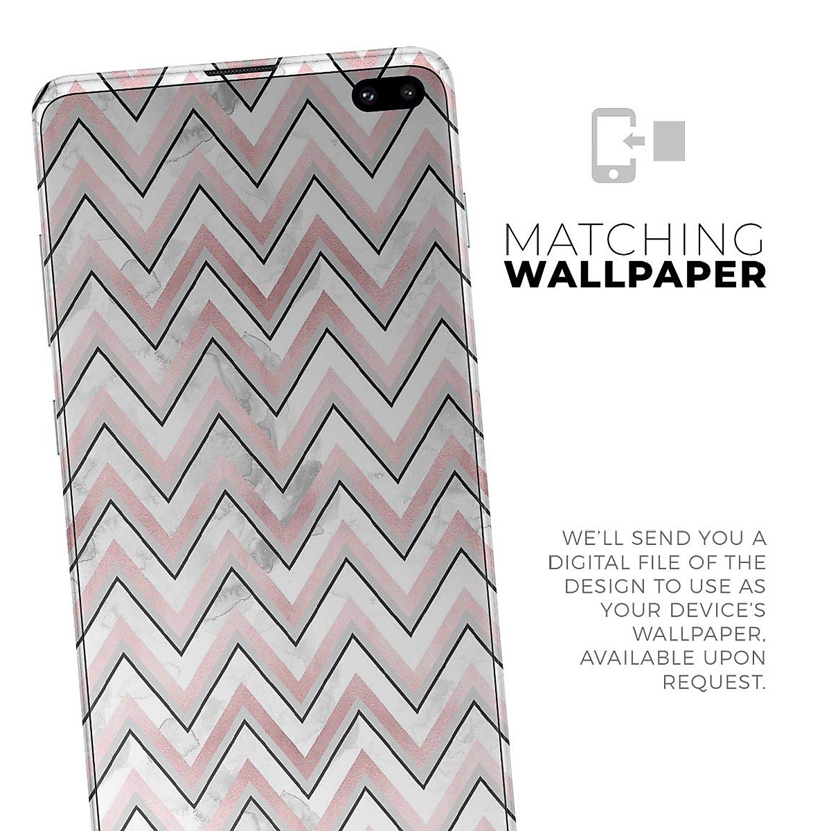 DesignSkinz Karamfila Marble & Rose Gold Chevron v14 Protective Vinyl Decal Wrap Skin Cover Compatible with The Samsung Galaxy S20 (Screen Trim & Back Glass Skin)