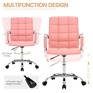 MFD LIVING High Back Desk Chair, Modern PU Leather Home Office Task Chair with Arms, Adjustable Swivel Computer Executive Chair with Wheels (Pink)