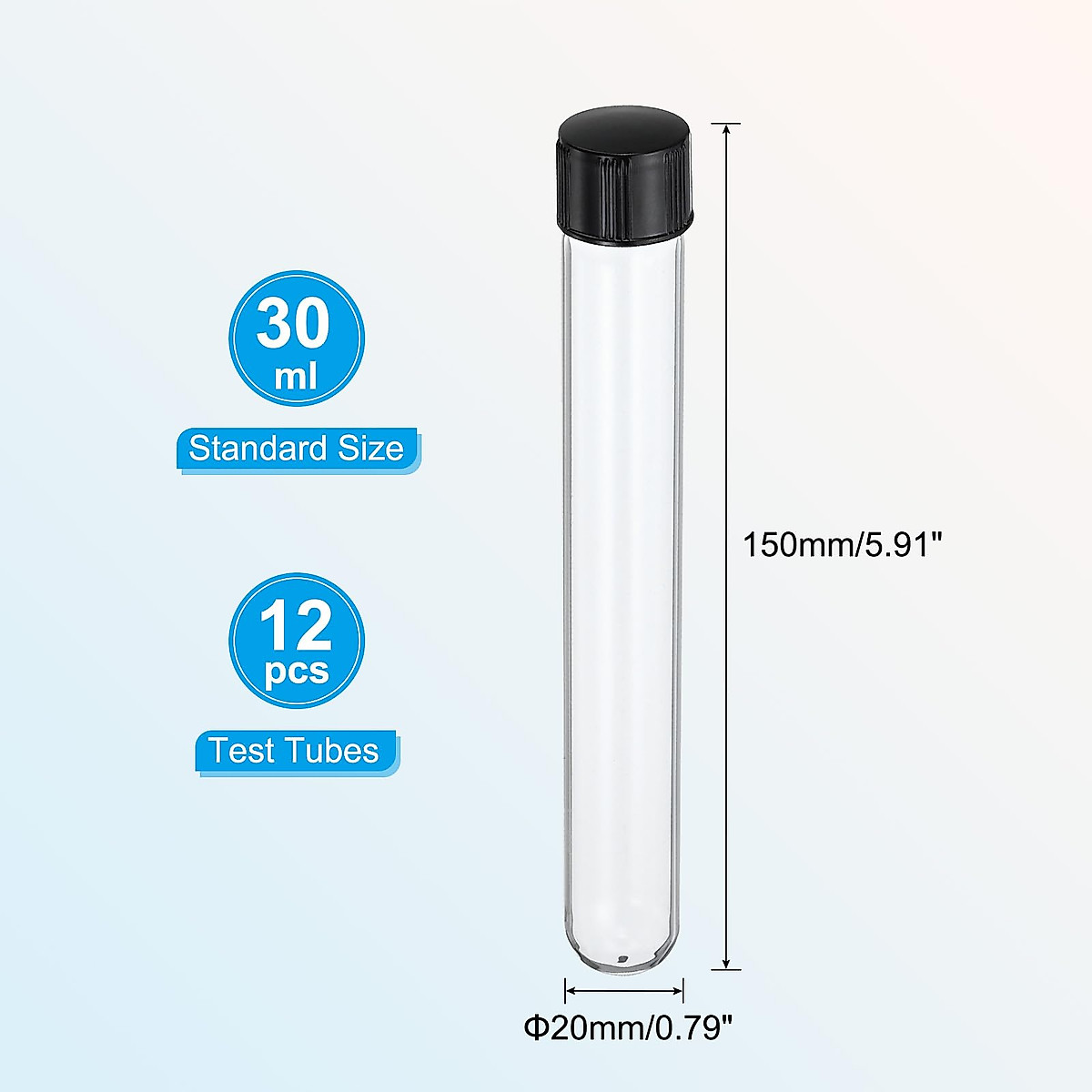 PATIKIL 30ml Test Tubes, 12pcs 5.91x0.79in Glass Clear Round Bottom Test Tube Containers with Plastic Cap for Bead Party Candy Bath Salt Storage Scientific Experiment Plant Propagation