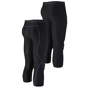 DEVOPS 2 Pack Men's 3/4 Compression Pants Athletic Leggings (Medium, Black/Black)