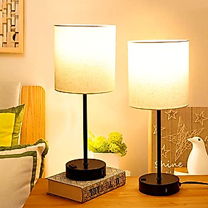 YAMEIWAN Touch Table Lamp for Bedside Lamp, 3 Way Dimmable Lamp with Round White Lampshade, Suitable for Living Room Dormitory, Home Office, Bedside Lamps Set of 2 (LED Bulb Included)-Black