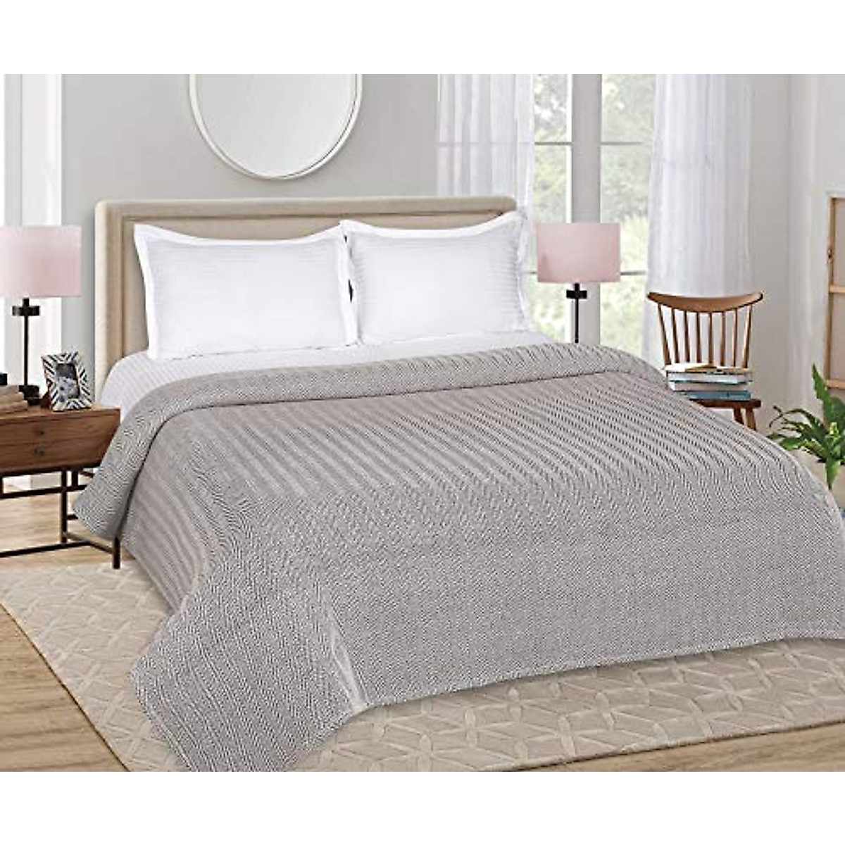 Glamburg 100% Soft and Breathable Cotton Thermal Blanket Twin Charcoal - Perfect for Layering Any Bed for All Season