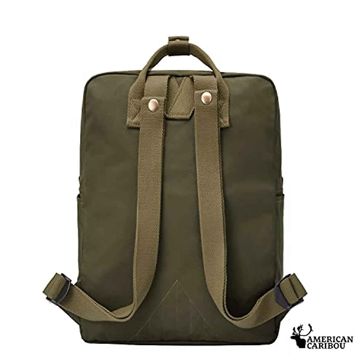American Caribou Classic Backpack for Everyday Use Casual Style Lightweight Cloth Canvas School Bag College Travel Work Daypack Handbag Purse Durable Multifunctional Laptop - Army Green