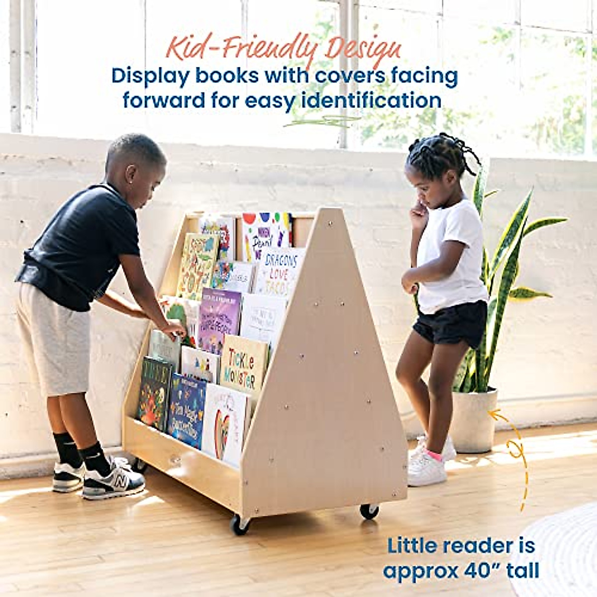 ECR4Kids Double-Sided Mobile Book Display, Classroom Bookshelf, Natural — 🛍️ The Retail Market