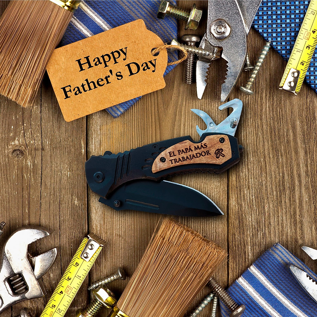 Spanish Latino Mexican Dad Gifts for Christmas, Birthday, Father's Day - El Papa Mas Trabajador - Engraved Pocket Knife for Daddy - Regalos para el dia del Padre de hija e hijo (Trabajador)