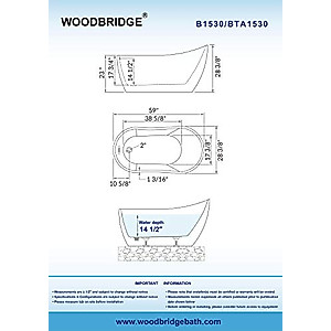 WOODBRIDGE 59" Acrylic Freestanding Bathtub Contemporary Soaking White Tub with Matte Black Overflow and Drain，B1530 -MB-Drain &O