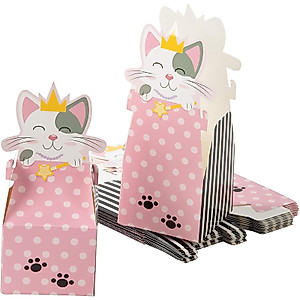 Juvale Cat Party Favor Boxes - 24-Pack Paper Treat Boxes with Die-Cut Princess Kitty, Cute Cat Themed Gable Boxes, Goodie Gift Loot Boxes, Girls Birthday Party Supplies, 3.5 x 3.5 x 8 Inches