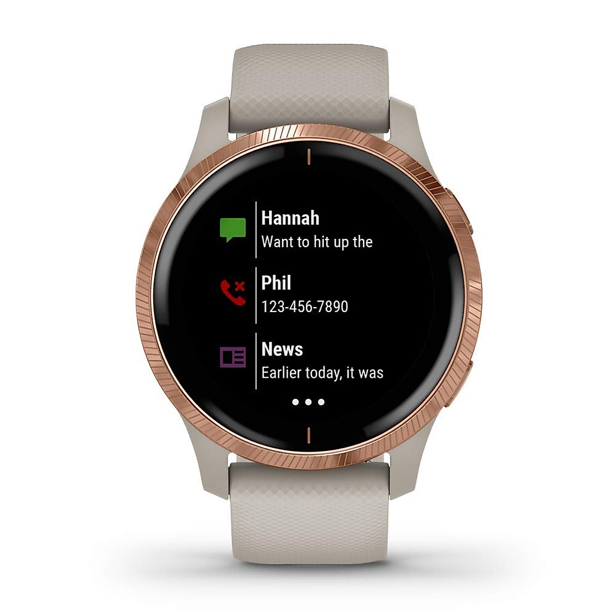 Garmin Venu - GPS Smartwatch with Bright Touchscreen Display - Music, Body Energy Monitoring, Animated Workouts, Pulse Ox Sensor and More - Rose Gold with Tan Band (Renewed)