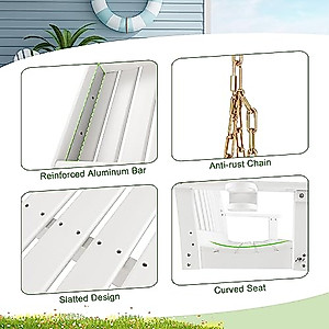 Tangkula 2 Person Hanging Porch Swing, Outdoor Bench Swing with Adjustable Chains, Hidden Cup Holders, HDPE Tree Swing Chair for Patio Backyard Deck Garden, 54 Inch (White)
