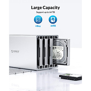 ORICO 3.5'' 4 Bay External Hard Drive Enclosure with RAID USB 3.0 to SATA III Aluminum Drive HDD Enclosure Support RAID0/1/3/5/10/JBOD/Clear-WS400RU3