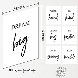 GIFTSFARM Inspirational Wall Art, Motivational Office Wall Art for Living room and Bedroom, Office Decor (Set of 6, 8X10in, Unframed)
