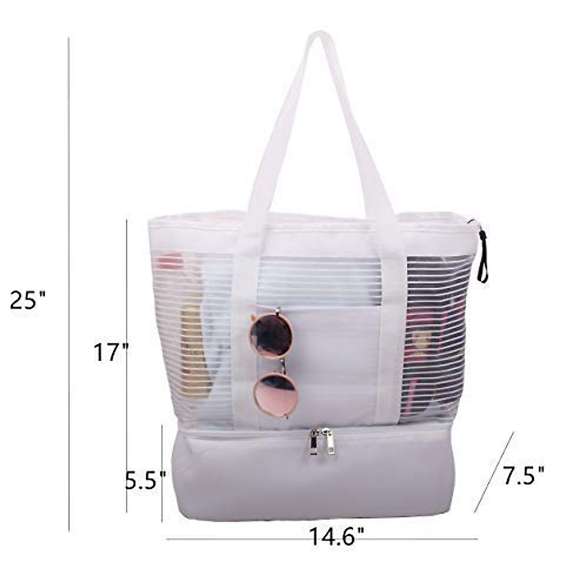 Large Mesh Beach Tote Bag with Zipper and Insulated Picnic Cooler Leak-proof for Beach Pool Outdoor Trave Gym