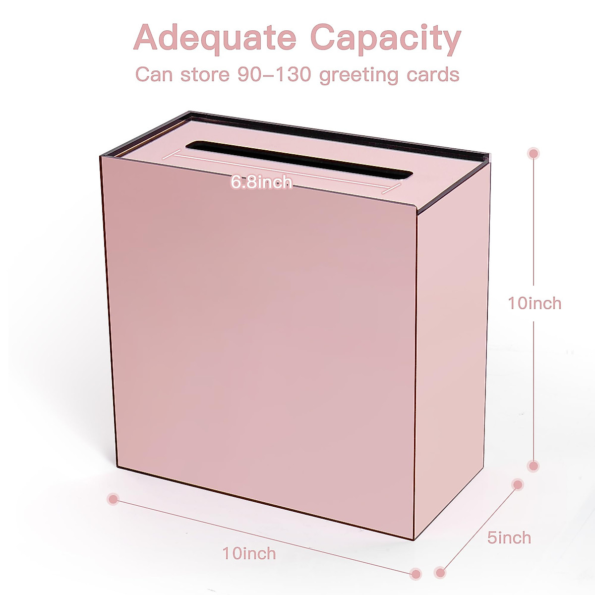 lesolar Acrylic Card Box 10’’ Rose Gold Wedding Card Box DIY Card Box for Wedding Birthday Party Graduation Reception Wishing 10x10x5 in