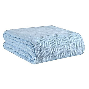 GLAMBURG 100% Cotton Bed Blanket, Breathable Bed Blanket King Size, Cotton Thermal Blankets King Size - Perfect for Layering Any Bed for All Season - Sky Blue