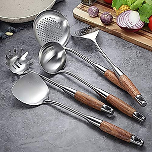 5-Piece Cooking Kitchen Utensil Set Kitchen Tool Set,304 Stainless Steel, Wood Handle, Kitchenware Accessory