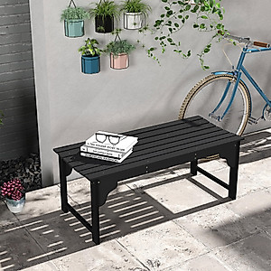 Outsunny Wooden Garden Bench, Outdoor Park Bench with Slatted Seat, Backless Front Porch Bench with Curved Seat for Conservatory, Garden, Poolside, Deck, Black