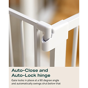 Cumbor 29.7-46" Baby Gate for Stairs, Mom's Choice Awards Winner-Auto Close Dog Gate for the House, Easy Install Pressure Mounted Pet Gates for Doorways, Easy Walk Thru Wide Safety Gate for Dog, White