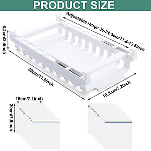SZHTSWU Refrigerator Ziplock Bag Storage Rail Rack, Hanging Storage Clip Sliding Rail Tray Retractable Fridge Drawer Storage Organizer with 20 Sealed Bags for Fruits Vegetable Food Fresh-Keeping