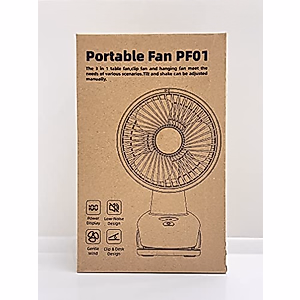 Brigii Desk&Clip Fan, Small Fan 14H Long Battery Life, Battery Level Display, 5 INCH Travel Fan, 4-Speed, Type-C Rechargeable-PF01(White)