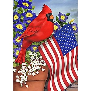 Toland Home Garden 1112538 American Cardinal Patriotic Flag 12x18 Inch Double Sided Patriotic Garden Flag for Outdoor House Bird Flag Yard Decoration