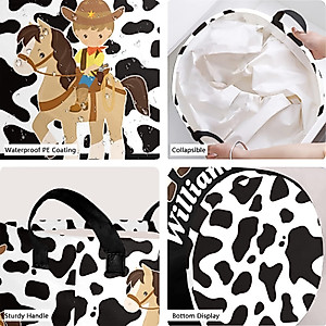 Personalized Laundry Basket Hamper,Cowboy Horse Black,Collapsible Storage Baskets with Handles for Kids Room,Clothes, Nursery Decor