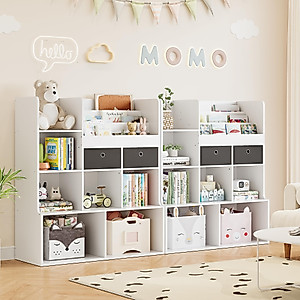 IDEALHOUSE Toy Storage Organizer 47.8in Kids Bookshelf with Drawers Modern Bookcase with Cubbies Floor Storage Cabinet Wooden Toy Chest Playroom, Classroom, Nursery, Kids Room
