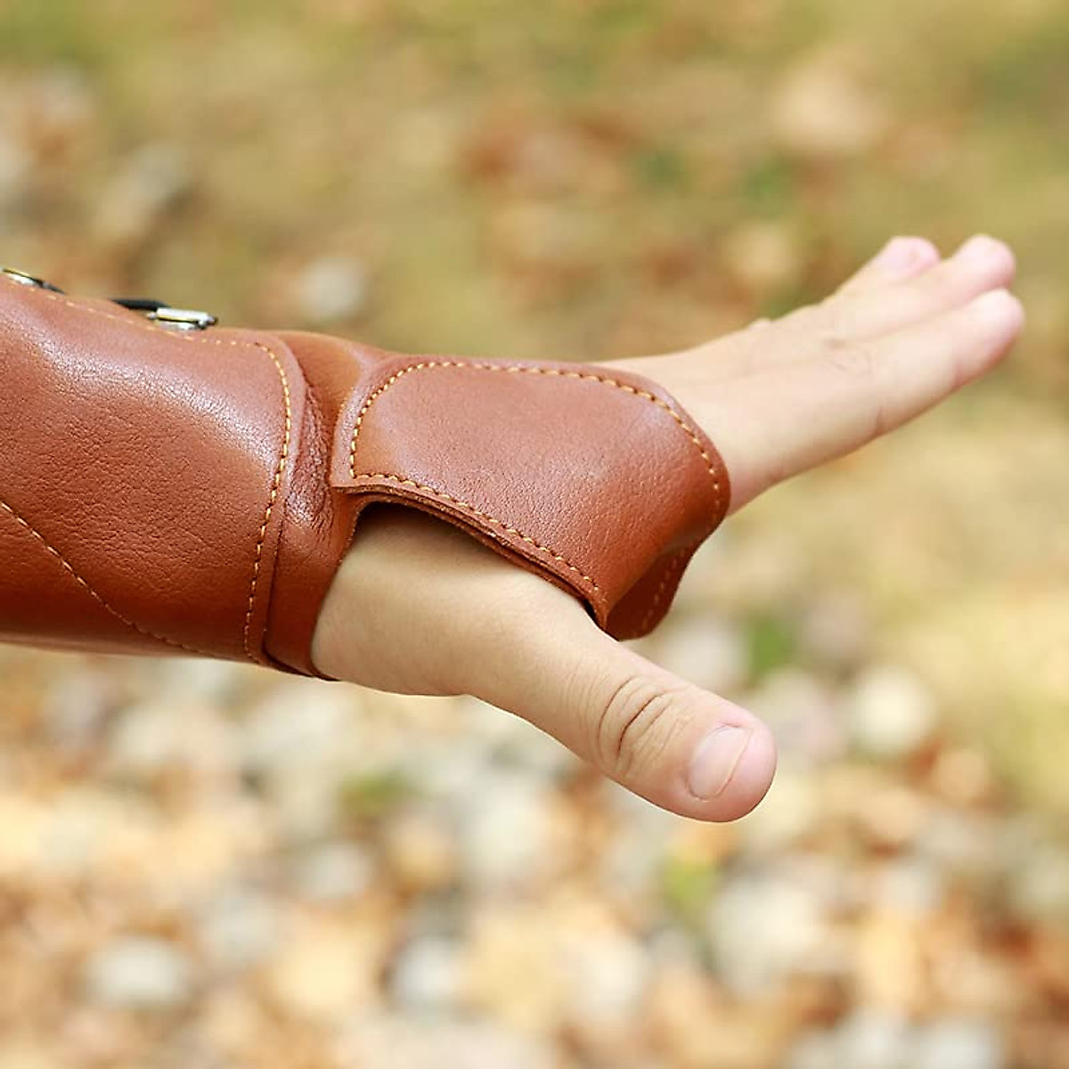 Windfulogo PU Leather Archery Arm Guard Hand Protector Brace Longbow Hunting Shooting Brown for Women & Men