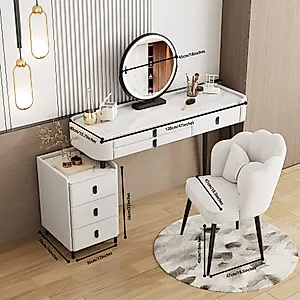 GruiGevi Luxury Vanity Desk, Vanity Table Made of Solid Wood, Features Modern Sintered Marble Top, Touch Screen HD Mirror, Vanity Set 6 Drawers