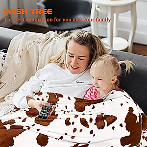 WISH TREE Cow Print Blanket Soft Fleece Throw Blankets with Brown Cow Print for Adults Bed, Couch, Sofa (Twin Size 60 * 80 Inches)