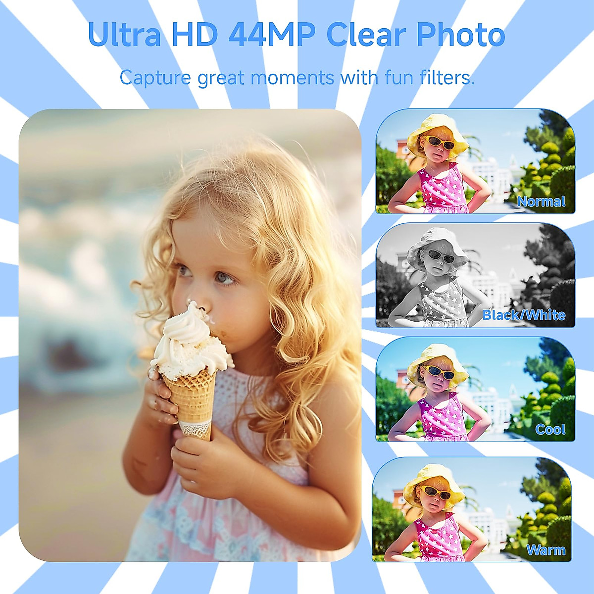 Digital Camera for Teens, FHD 4K 44MP Digital Camera with 64GB SD Card 16X Digital Zoom, Digital Camera Compact Point and Shoot Camera for Teens Boys Kids Camera Digital Black(Black)