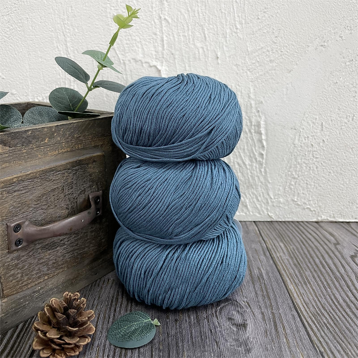 Lerchiyar Fine Weight Knitted and Crocheted Cotton Yarn, 100% Long Staple Cotton Yarn, Baby Sports, 2 Packages of 100g/3.52oz (Per Skein 50g/162yards) - Blue Shadow