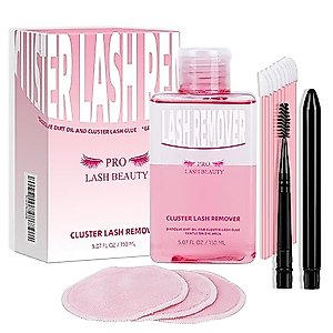 PRO Lash Glue Remover for Lash Clusters 150ML Adhesive Remover with 3 Reusable Cleansing Eco Pads 1 Eyelash Brush DIY Lash Extension Remover Eye Cleanser Quick removal of Lashes Gentle Soothing
