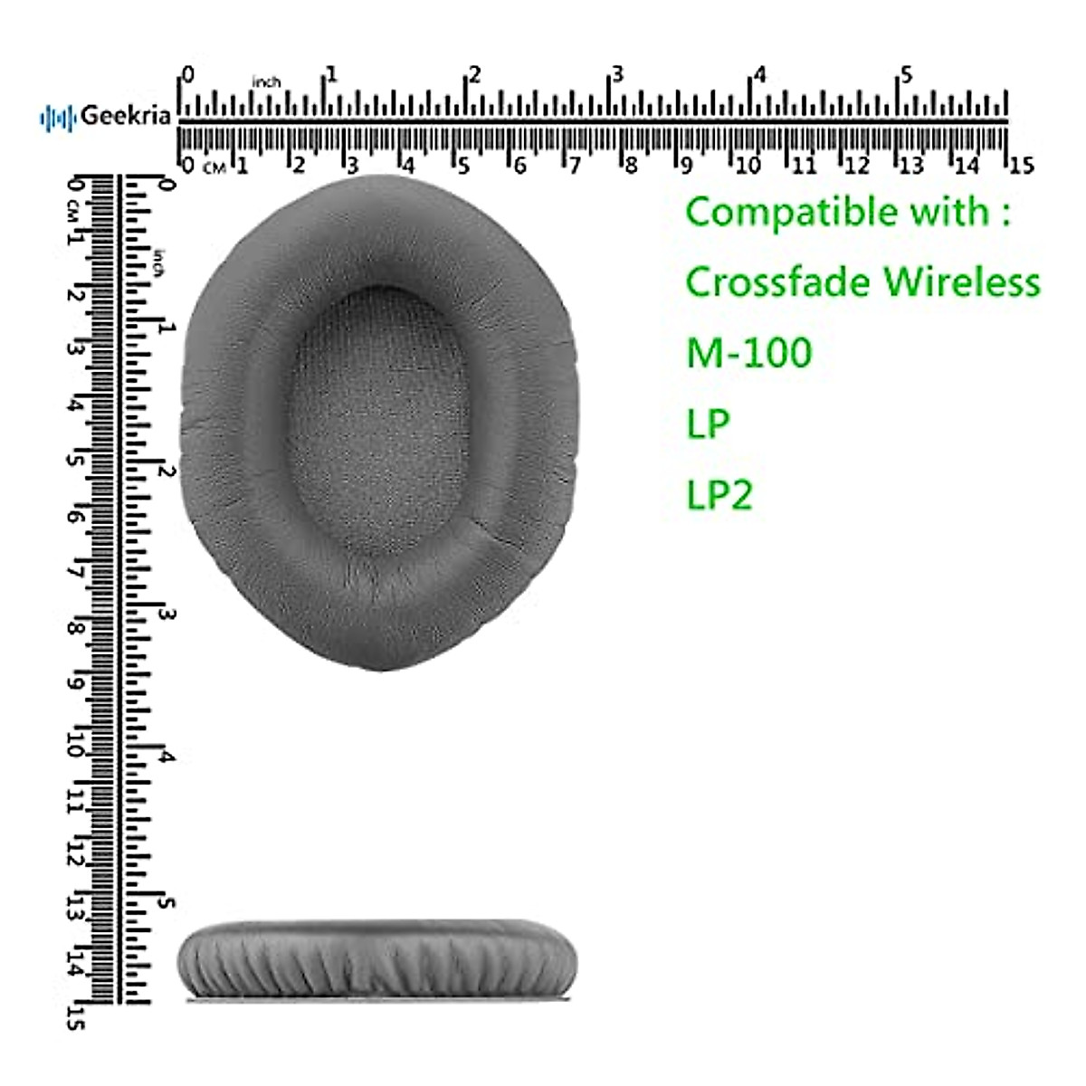 Geekria QuickFit Replacement Ear Pads for V-Moda Crossfade Wireless, M-100, LP, LP2 Headphones Ear Cushions, Headset Earpads, Ear Cups Cover Repair Parts (Grey)