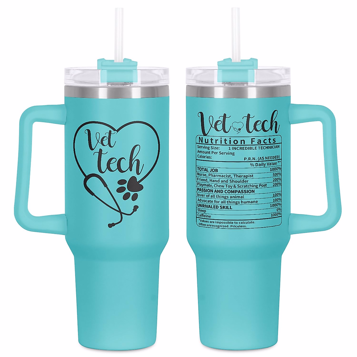 Muwnrol Vet Tech Gift Tumbler, Vet Tech Week Gift for Veterinarian, Veterinary Gift Vet Tech Nurtrition Fact 40 Oz Tumbler with Handle