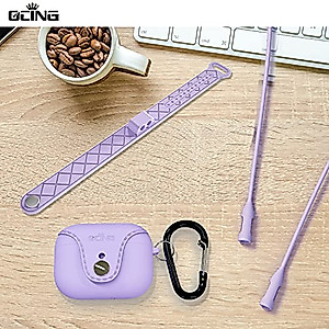 OCING 5 in One New Airpods Pro Case Cover with Snap Lock Safer Secured,360° Protective Silicone Case for Girl Women Kids, Supports Wireless Charging[Front LED Visible] (Purple)